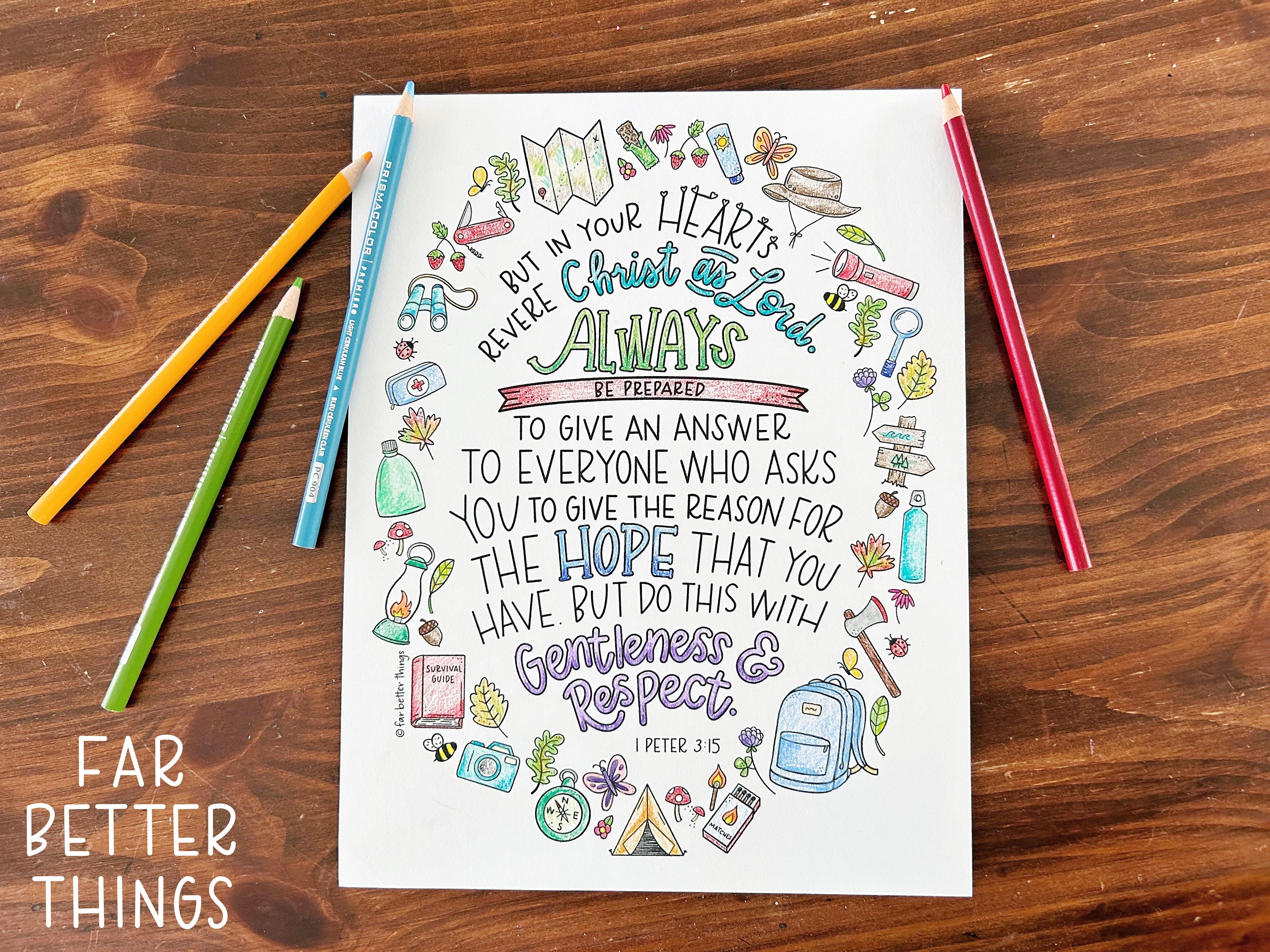 Bible Verse Coloring Page - I Peter 3:15 - Printable Digital Download ...