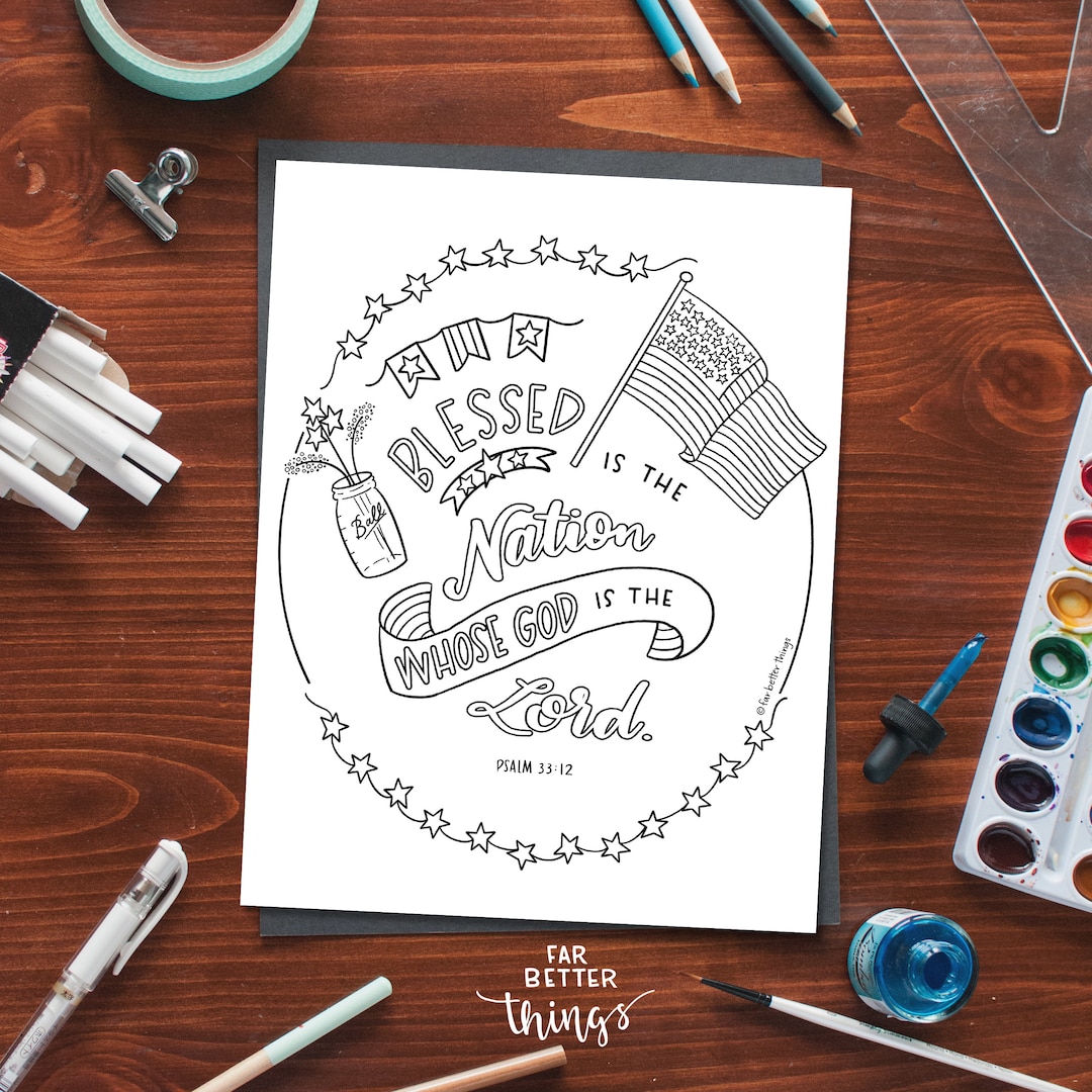 Bible Verse Coloring Page - Psalm 33:12 - Printable Digital Download ...