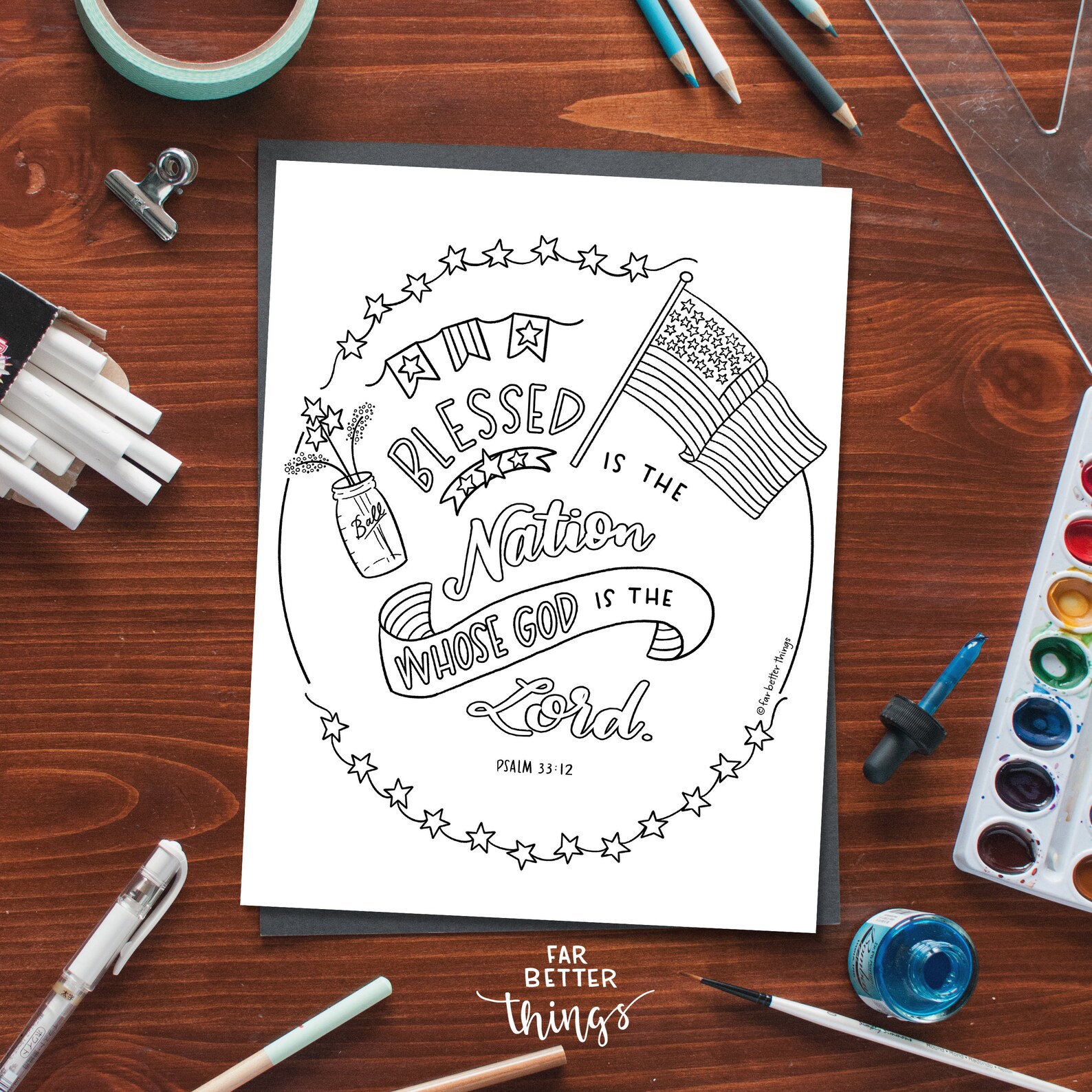 Bible Verse Coloring Page - Psalm 33:12 - Printable Digital Download ...