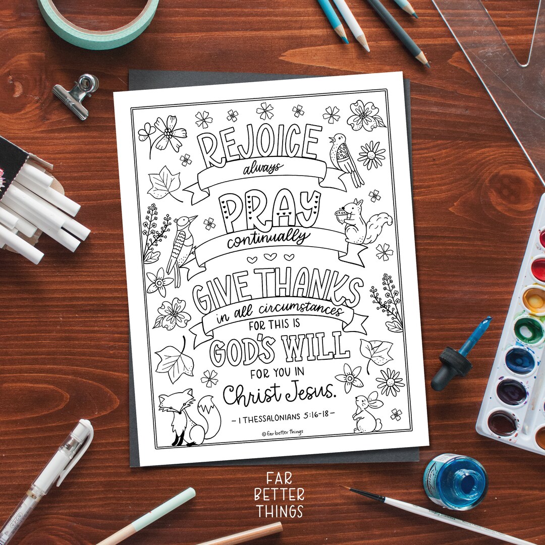 Bible Verse Coloring Page - I Thessalonians 5:16-18 - Printable Digital ...