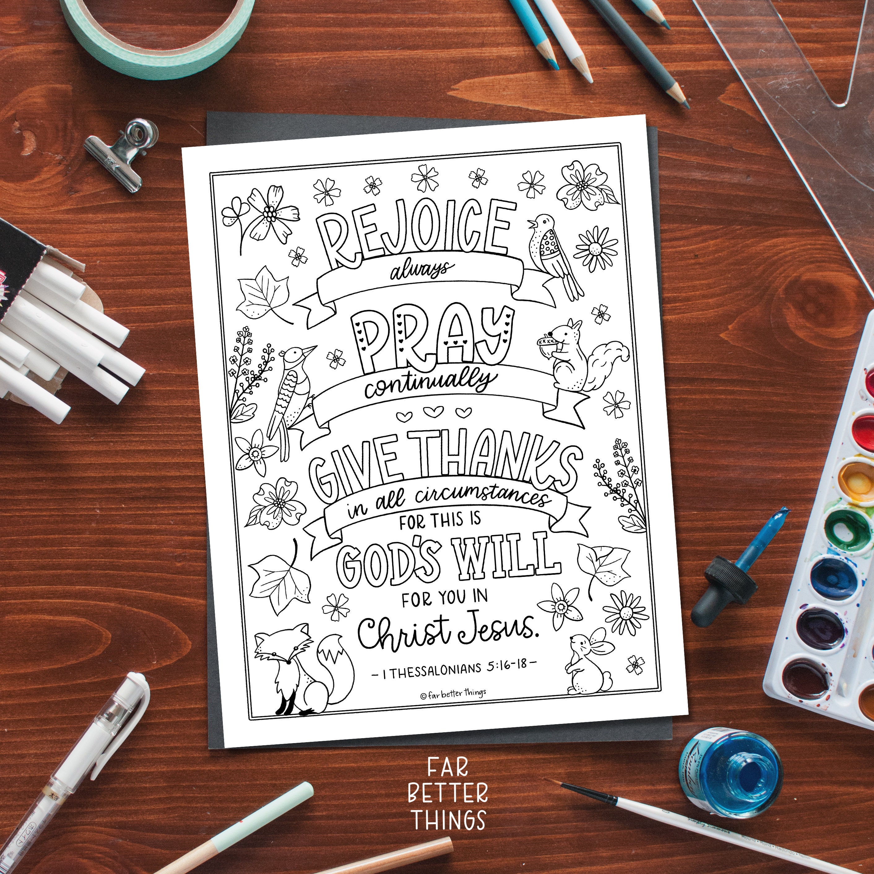 Bible Verse Coloring Page - I Thessalonians 5:16-18 - Printable Digital ...