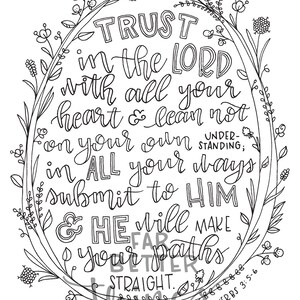Bible Verse Coloring Page - Trust in the Lord - Proverbs 3:5-6 ...