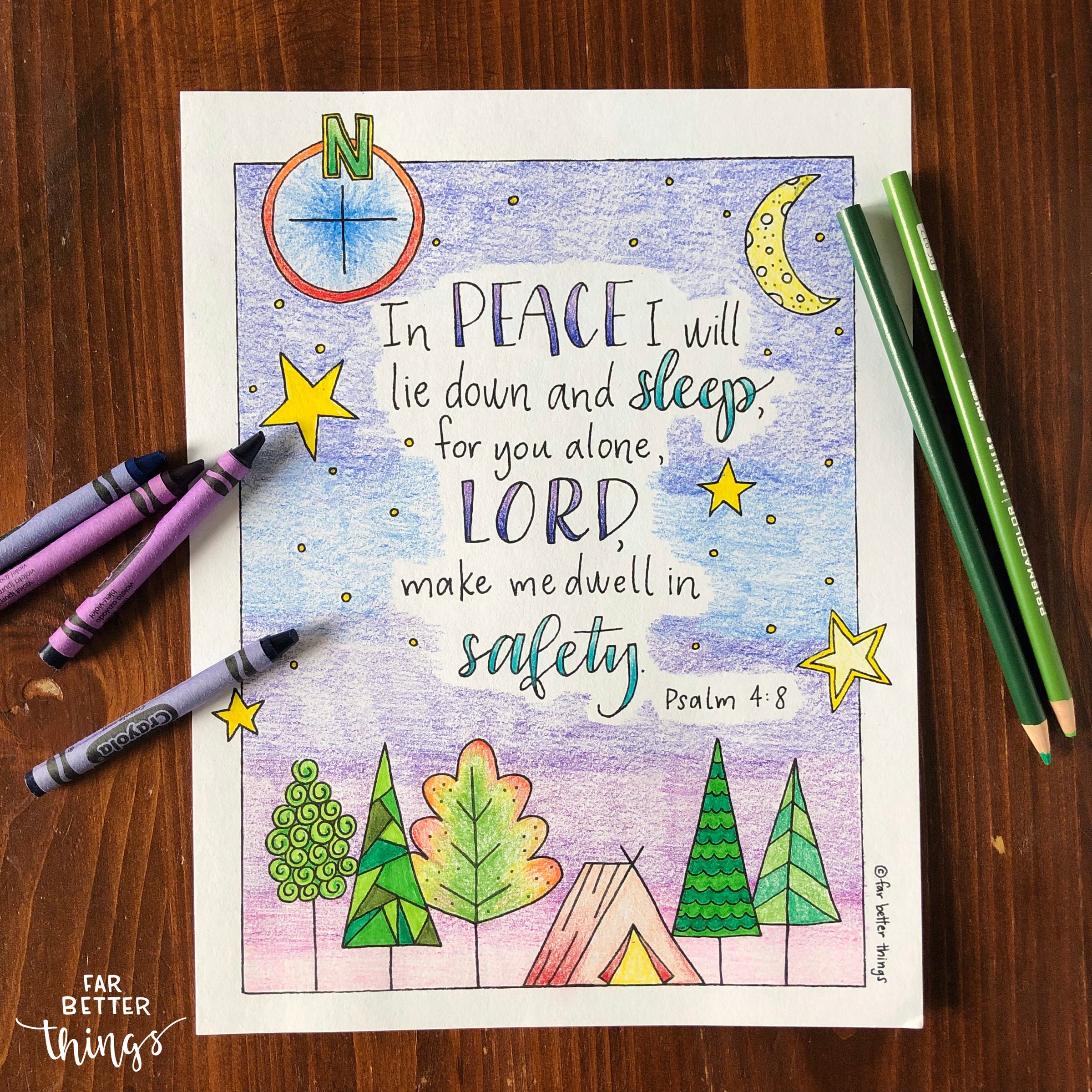 Bible Verse Coloring Page - Psalm 4:8 - Printable Bible Coloring Page ...