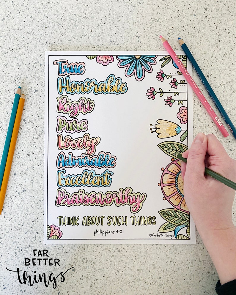 Bible Verse Coloring Page - Philippians 4:8 - Printable Bible Coloring ...