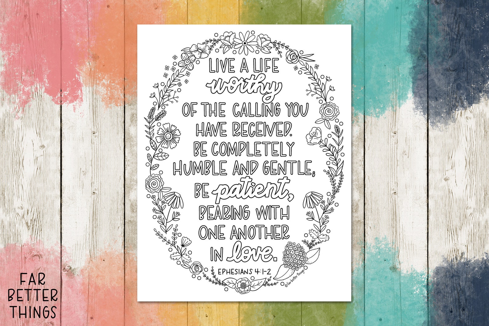 Bible Verse Coloring Page Ephesians 4:1-2 Printable Digital Download ...