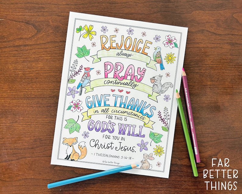 Bible Verse Coloring Page - I Thessalonians 5:16-18 - Printable Digital ...