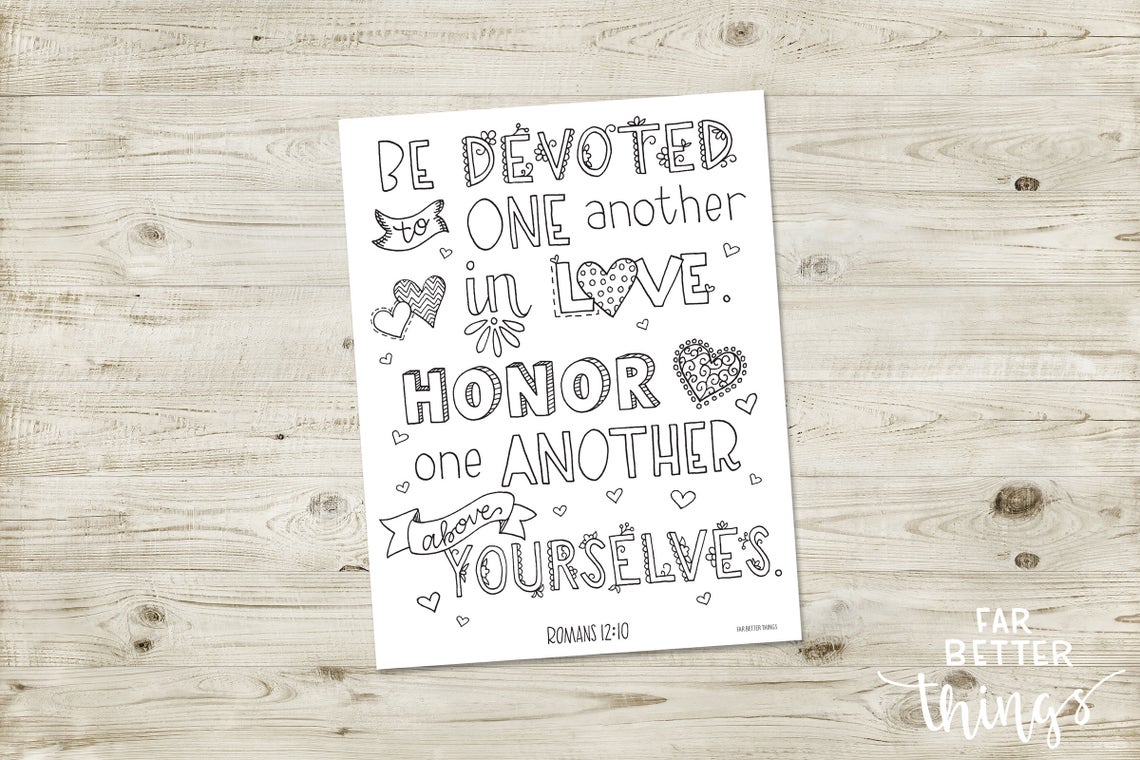 Bible Verse Coloring Page - Romans 12:10 - Printable Digital Download ...