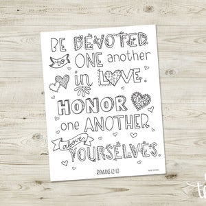 Bible Verse Coloring Page - Romans 12:10 - Printable Digital Download ...