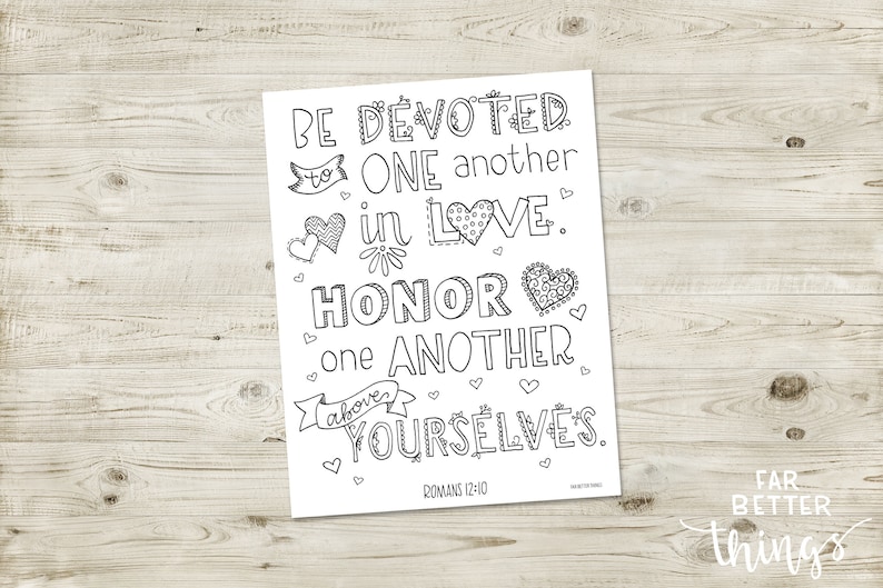 Bible Verse Coloring Page Romans 12:10 Printable Digital Download ...