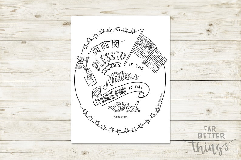Bible Verse Coloring Page - Psalm 33:12 - Printable Digital Download ...