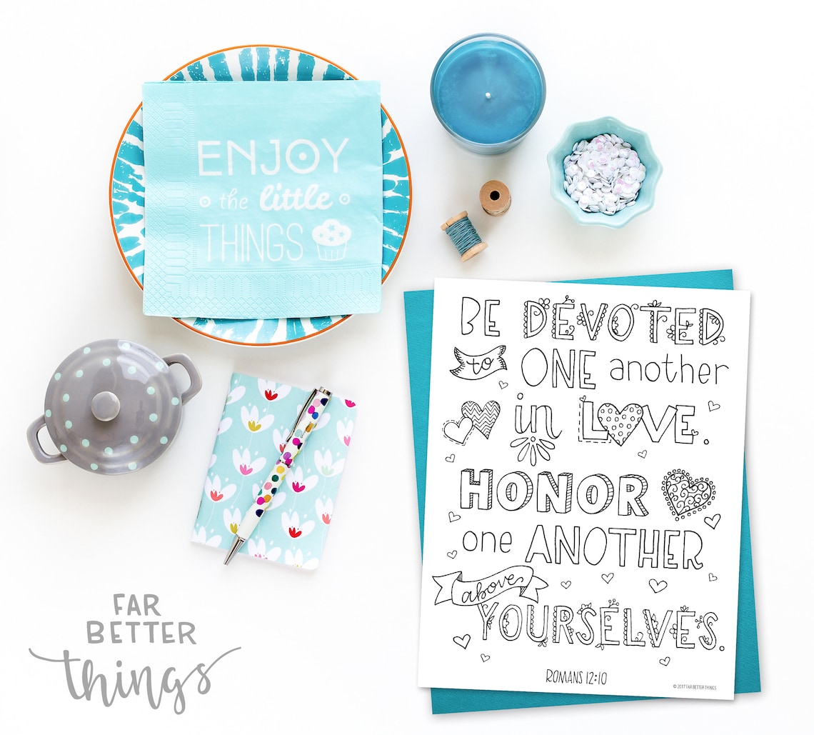 Bible Verse Coloring Page Romans 12:10 Printable Digital | Etsy