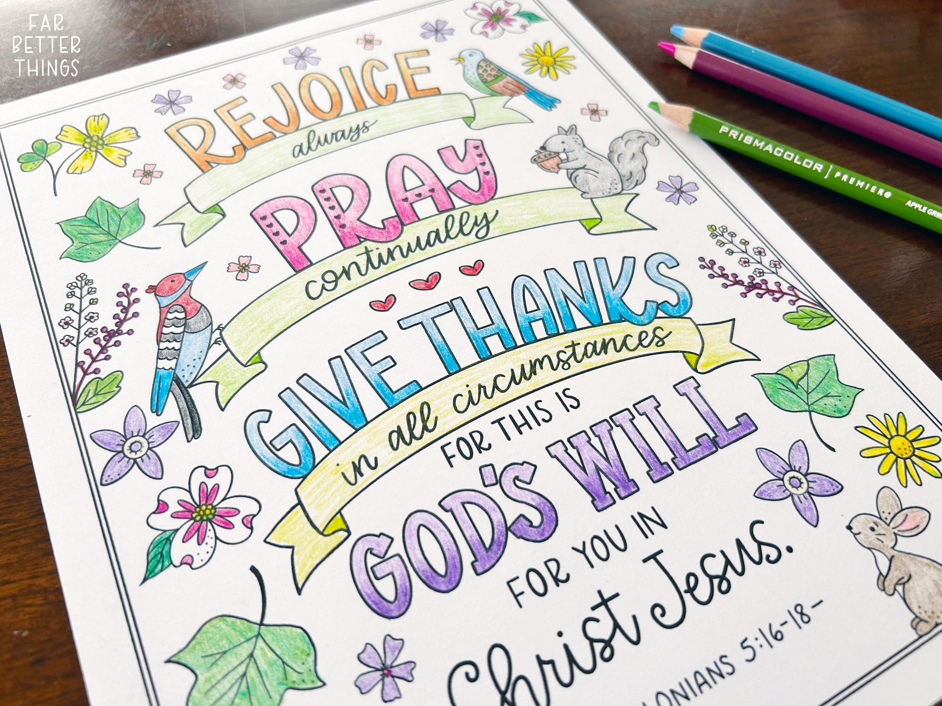 Bible Verse Coloring Page - I Thessalonians 5:16-18 - Printable Digital ...