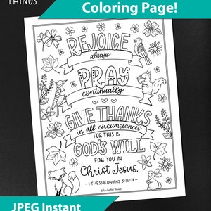 Bible Verse Coloring Page - I Thessalonians 5:16-18 - Printable Digital ...