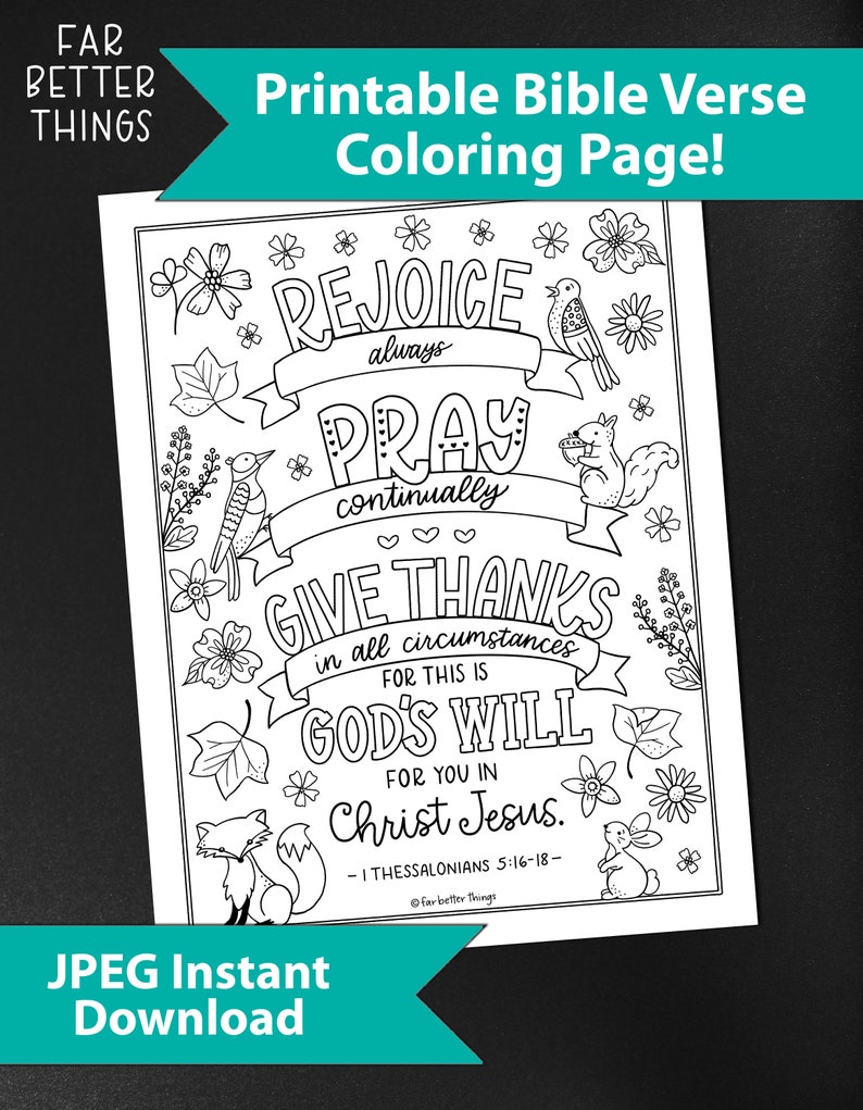 Bible Verse Coloring Page - I Thessalonians 5:16-18 - Printable Digital ...