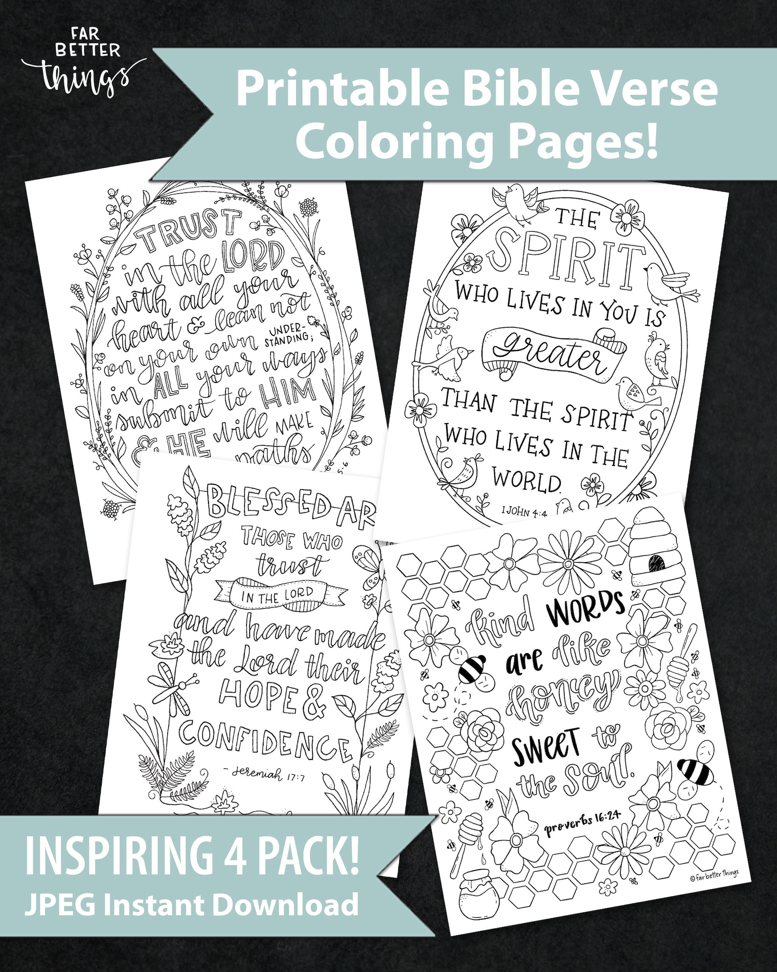 Four Pack - Bible Verse Coloring Pages - Printable Bible Coloring Pages ...