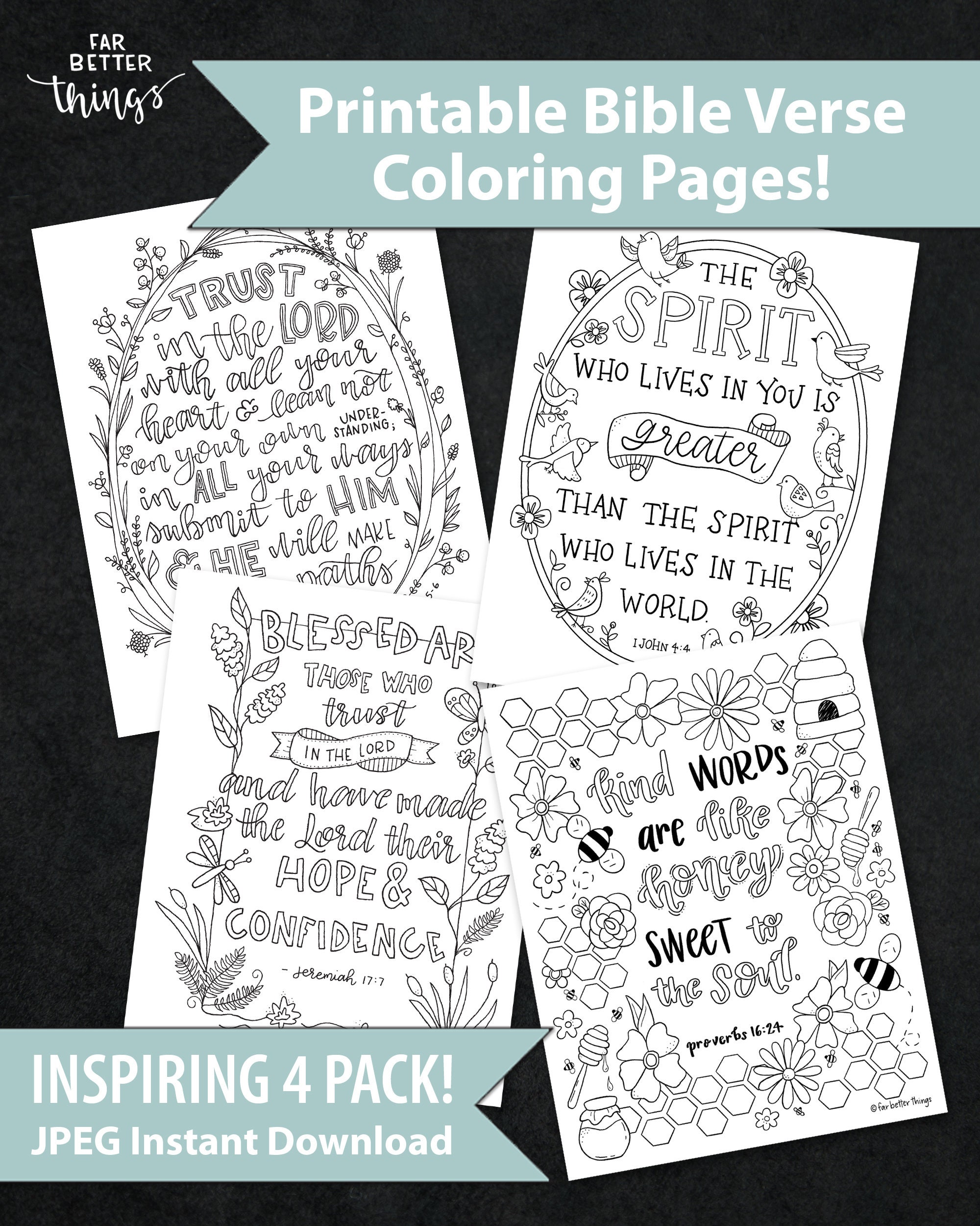 Four Pack - Bible Verse Coloring Pages - Printable Bible Coloring Pages ...