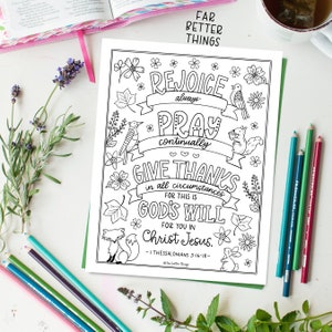 Bible Verse Coloring Page - I Thessalonians 5:16-18 - Printable Digital ...