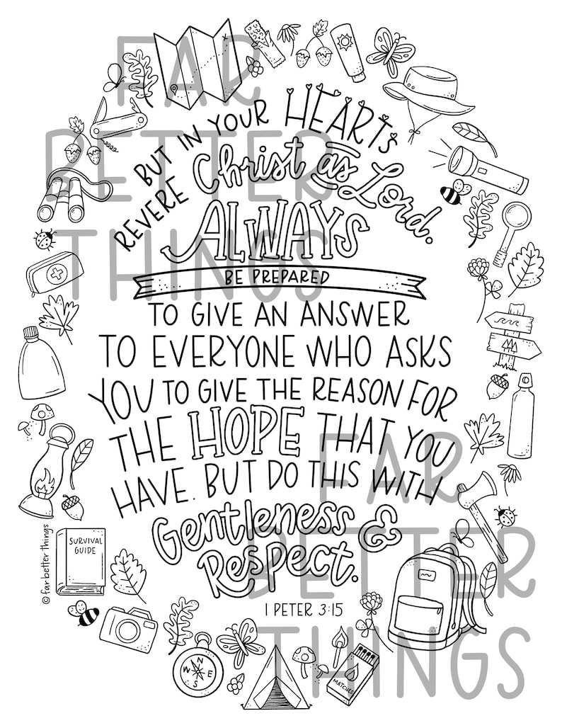 Bible Verse Coloring Page - I Peter 3:15 - Printable Digital Download ...