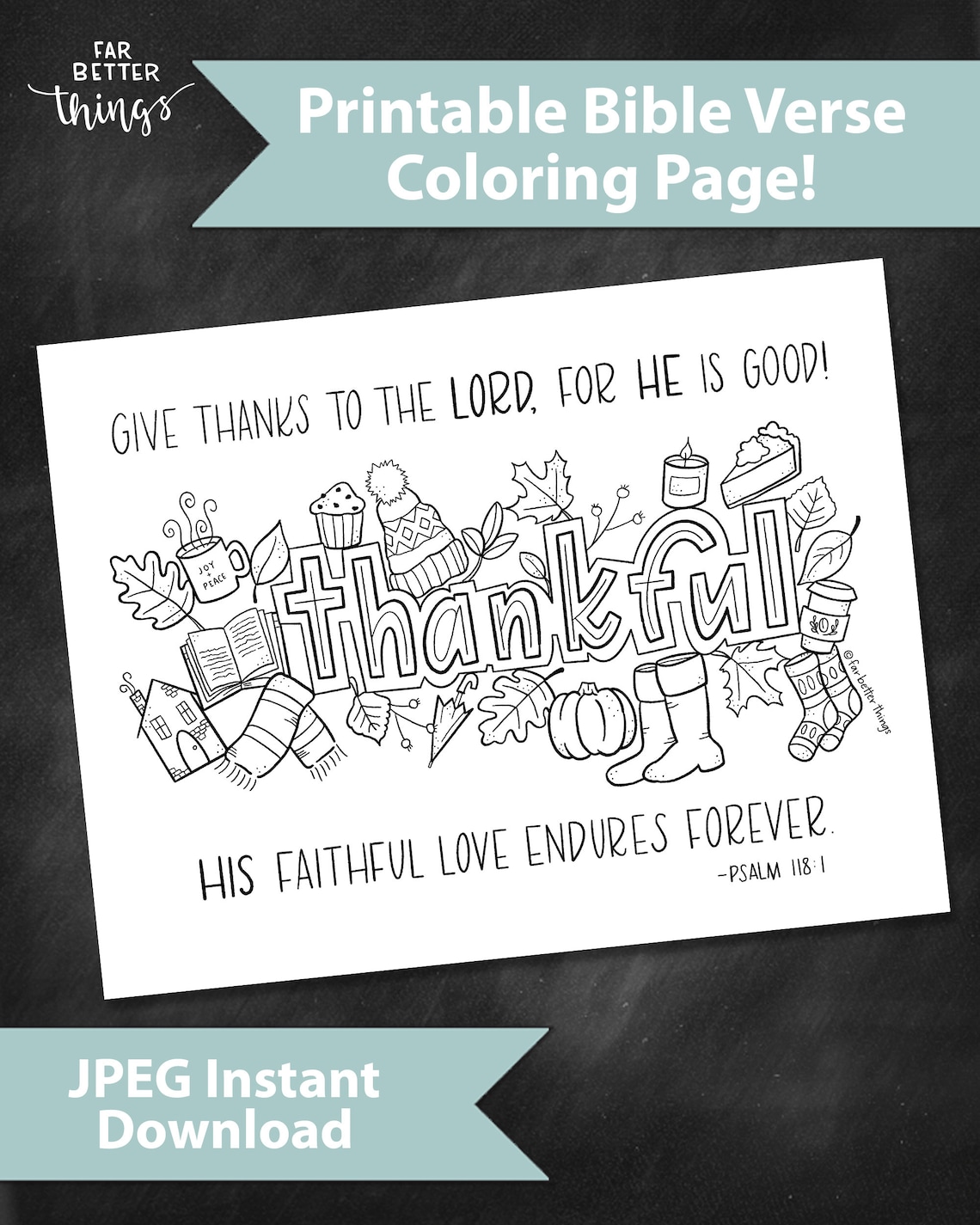 Bible Verse Coloring Page - Psalm 118:1 - Thankful Printable Coloring ...