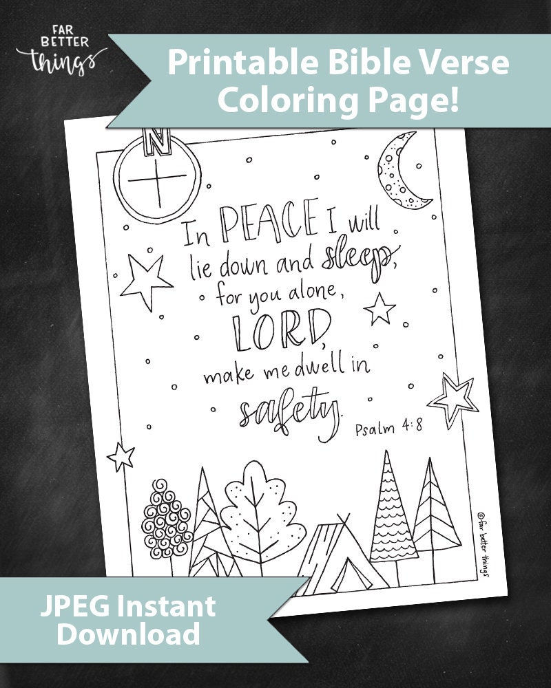 Bible Verse Coloring Page - Psalm 4:8 - Printable Bible Coloring Page ...