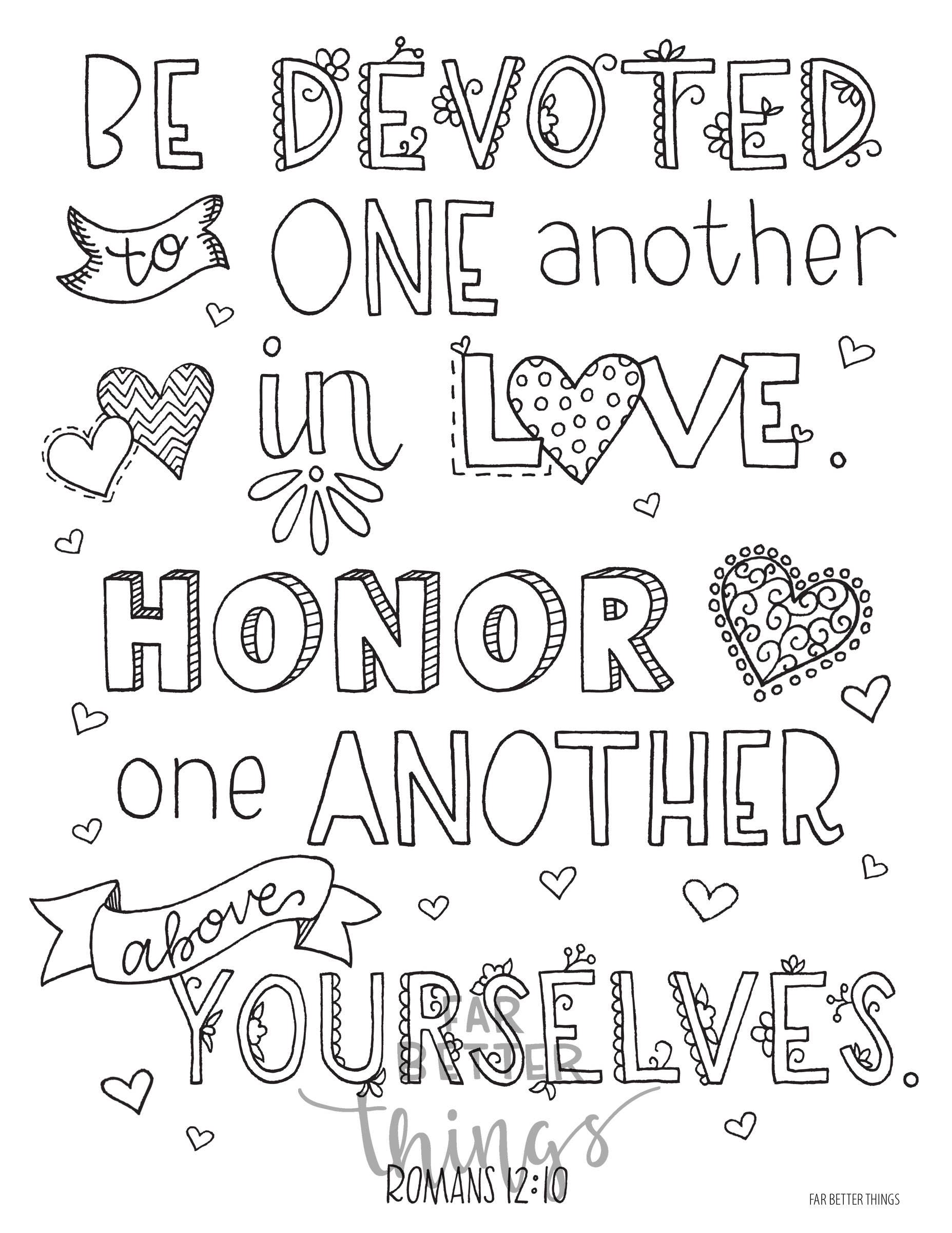 Bible Verse Coloring Page - Romans 12:10 - Printable Digital Download ...
