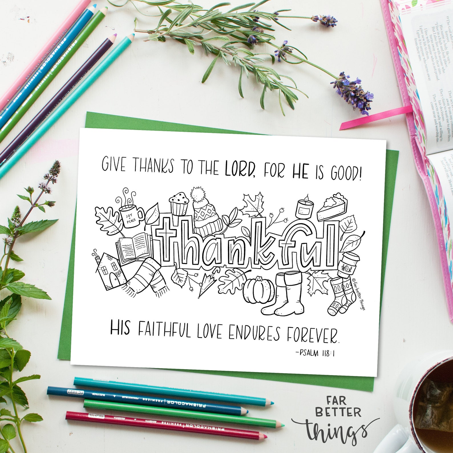 Bible Verse Coloring Page - Psalm 118:1 - Thankful Printable Coloring ...