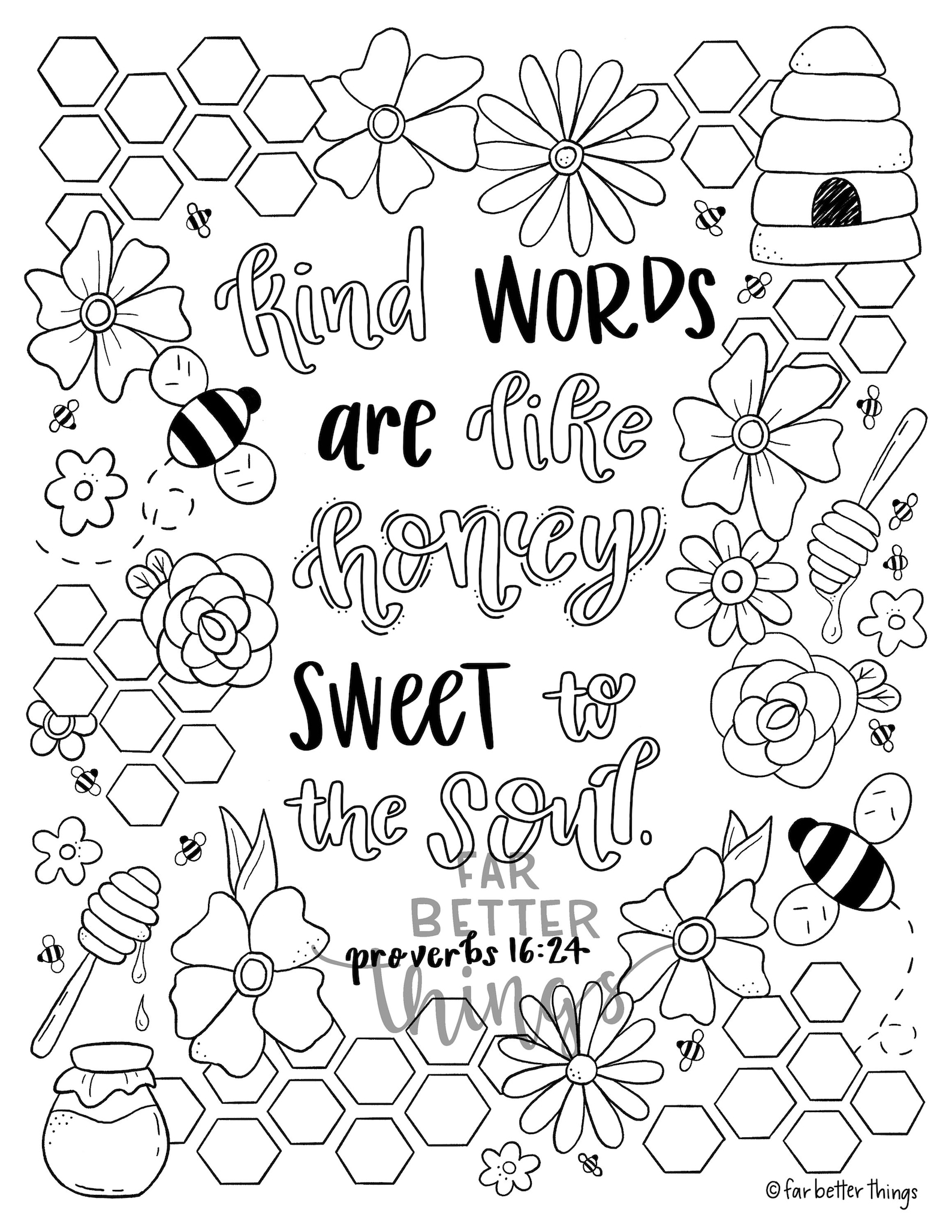 Bible Verse Coloring Page Proverbs 16:24 Printable Coloring Page, Bible ...