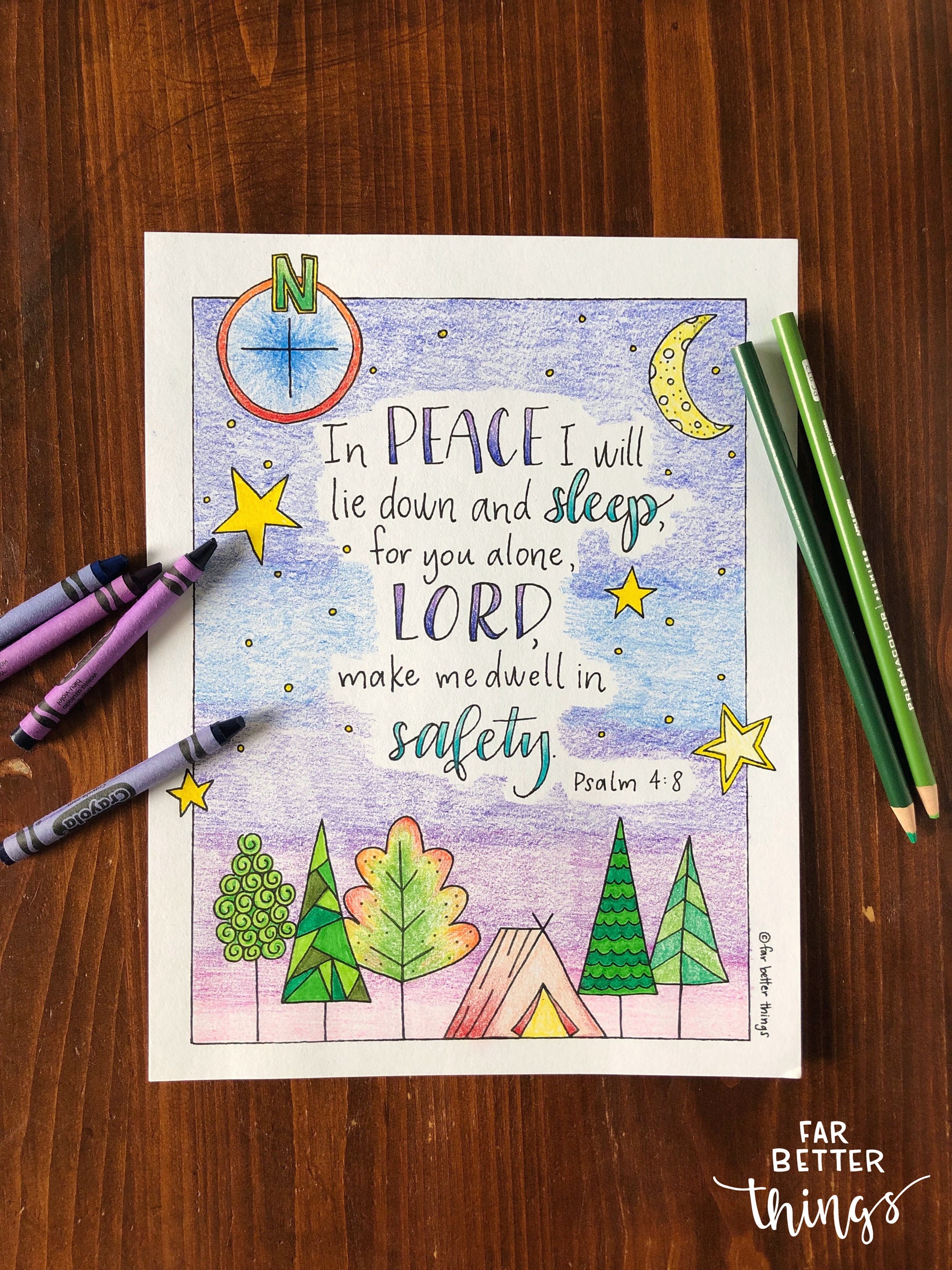 Buy Bible Verse Coloring Page - Psalm 4:8 - Printable Bible Coloring ...