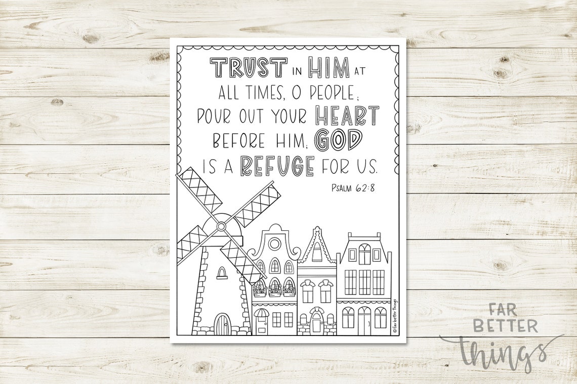 Bible Verse Coloring Page Psalm 62:8 Printable Digital - Etsy