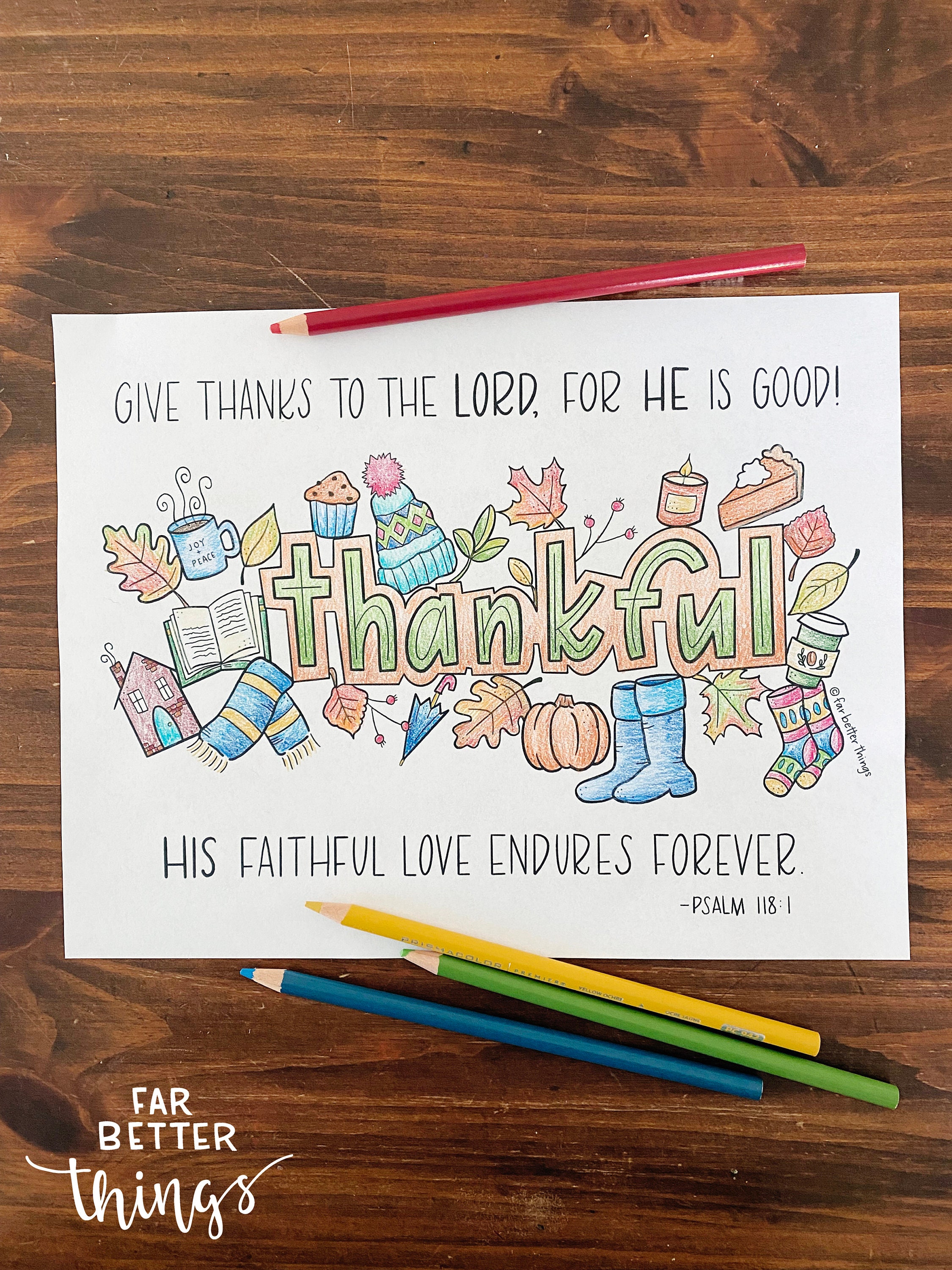 Bible Verse Coloring Page - Psalm 118:1 - Thankful Printable Coloring ...