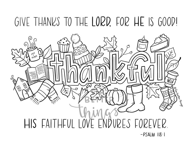 Bible Verse Coloring Page - Psalm 118:1 - Thankful Printable Coloring ...