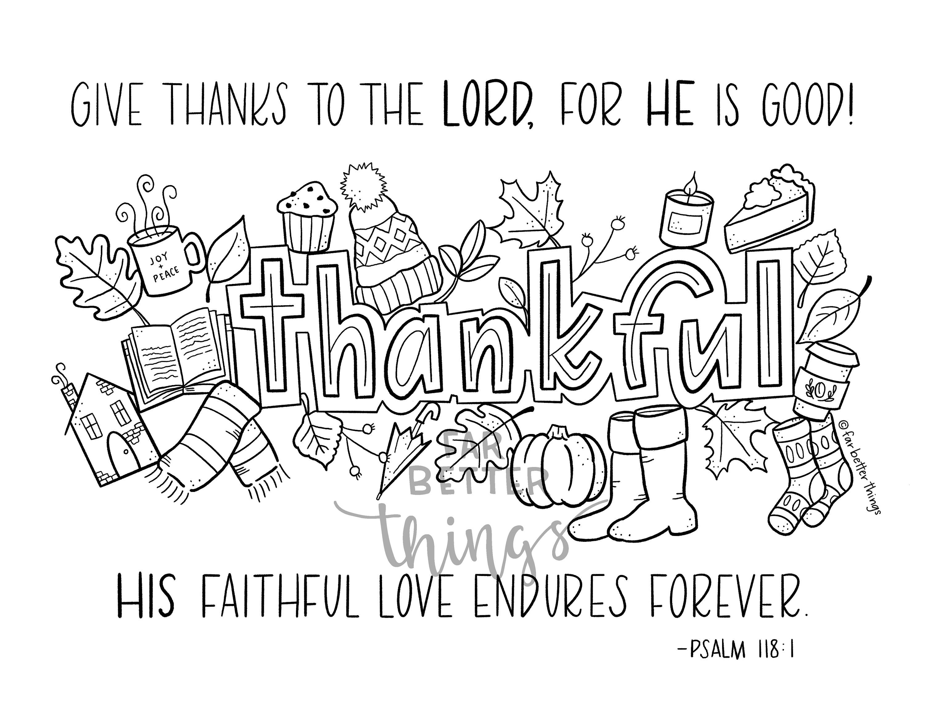 Bible Verse Coloring Page - Psalm 118:1 - Thankful Printable Coloring ...