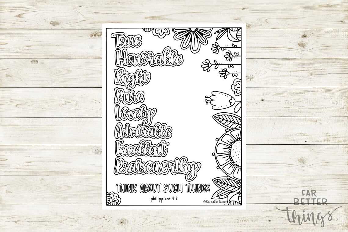 Bible Verse Coloring Page - Philippians 4:8 - Printable Bible Coloring ...