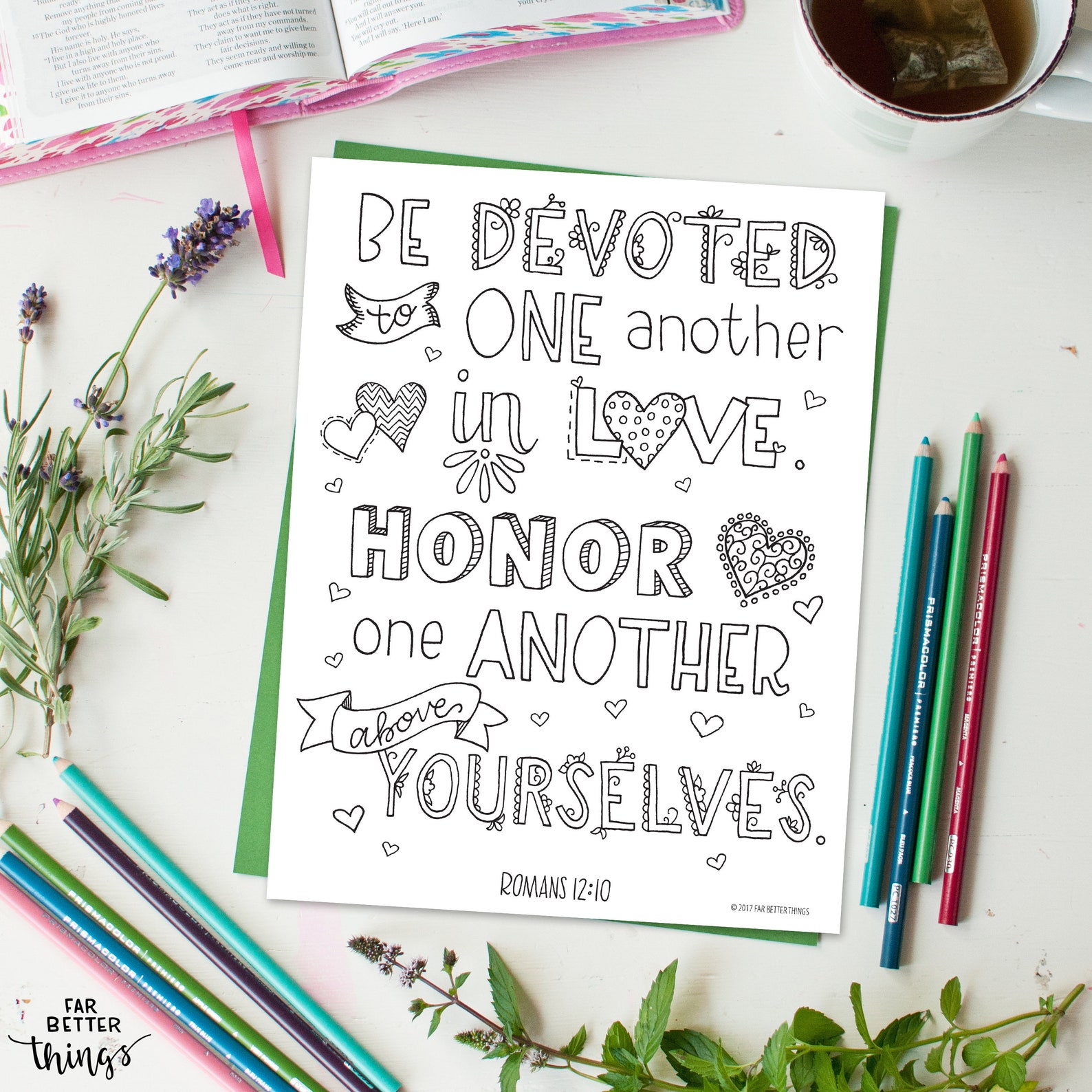 Bible Verse Coloring Page - Romans 12:10 - Printable Digital Download ...