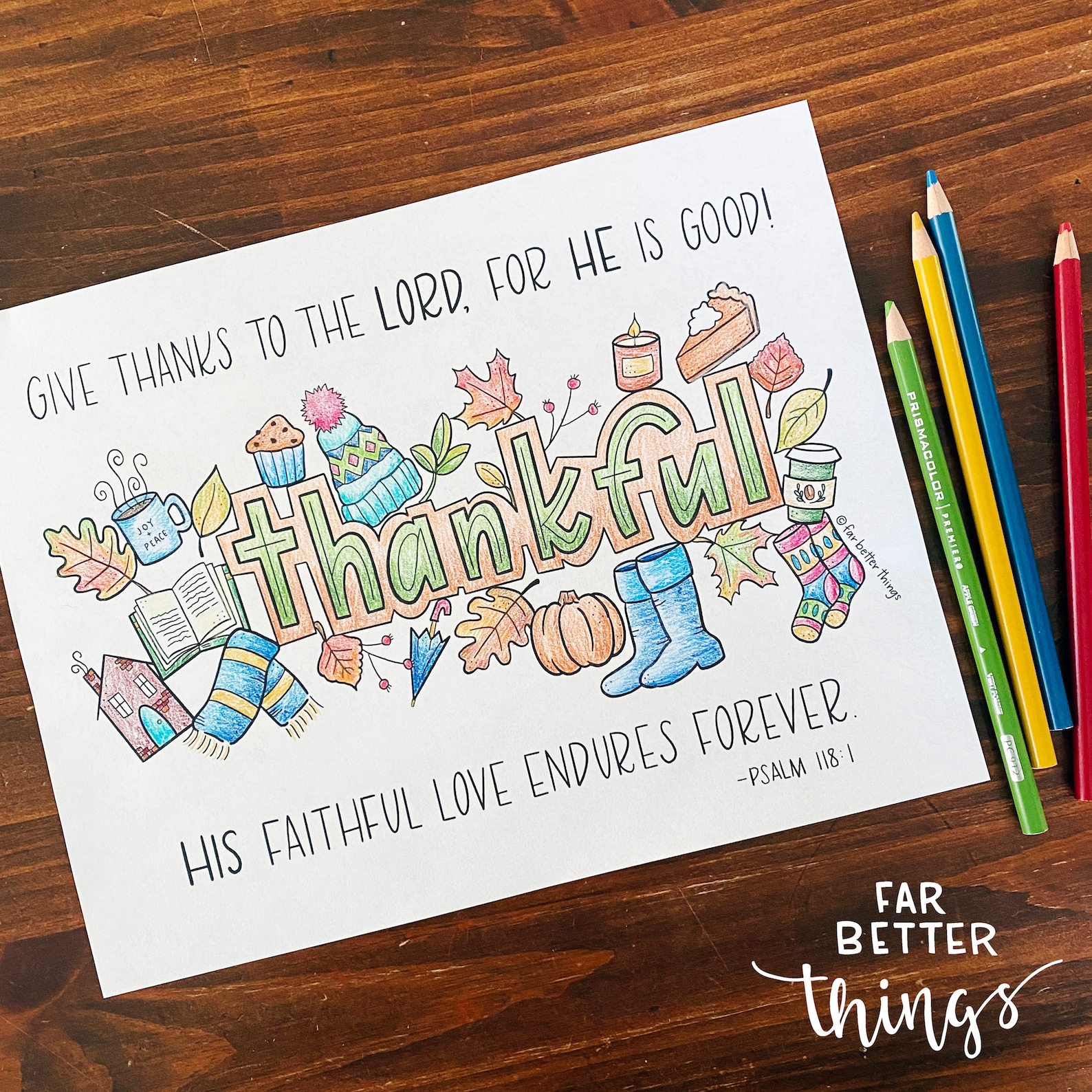 Bible Verse Coloring Page - Psalm 118:1 - Thankful Printable Coloring ...