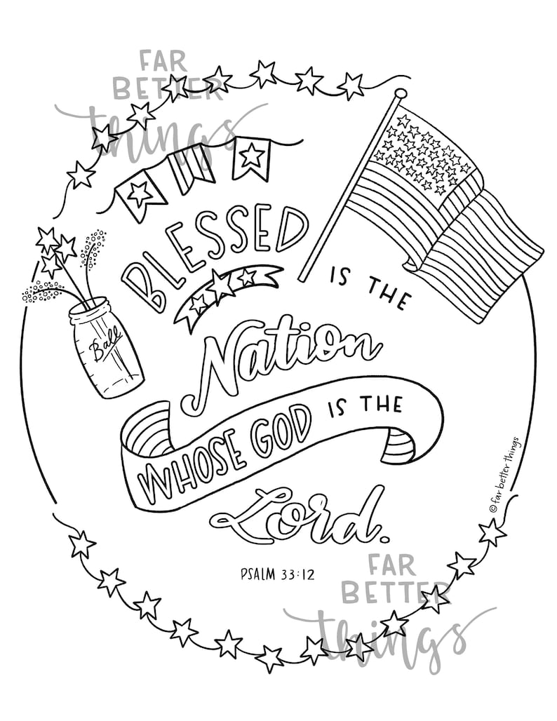 Bible Verse Coloring Page - Psalm 33:12 - Printable Digital Download ...