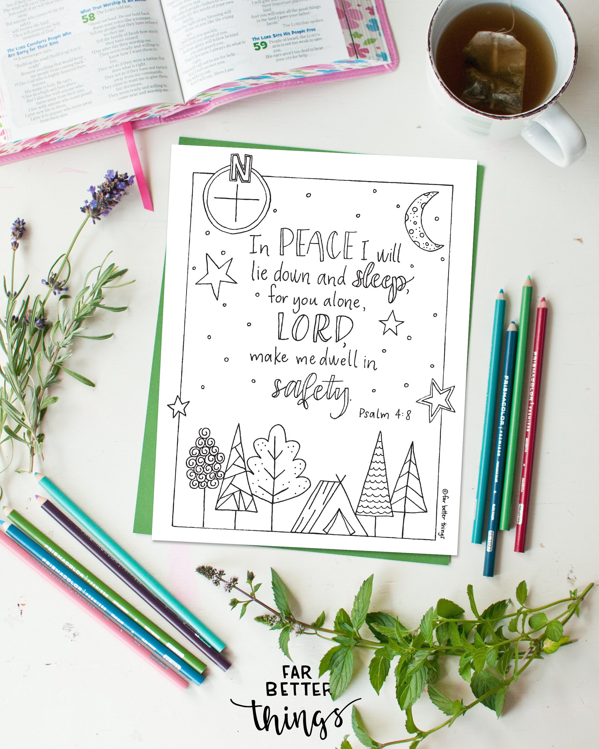 Buy Bible Verse Coloring Page - Psalm 4:8 - Printable Bible Coloring ...
