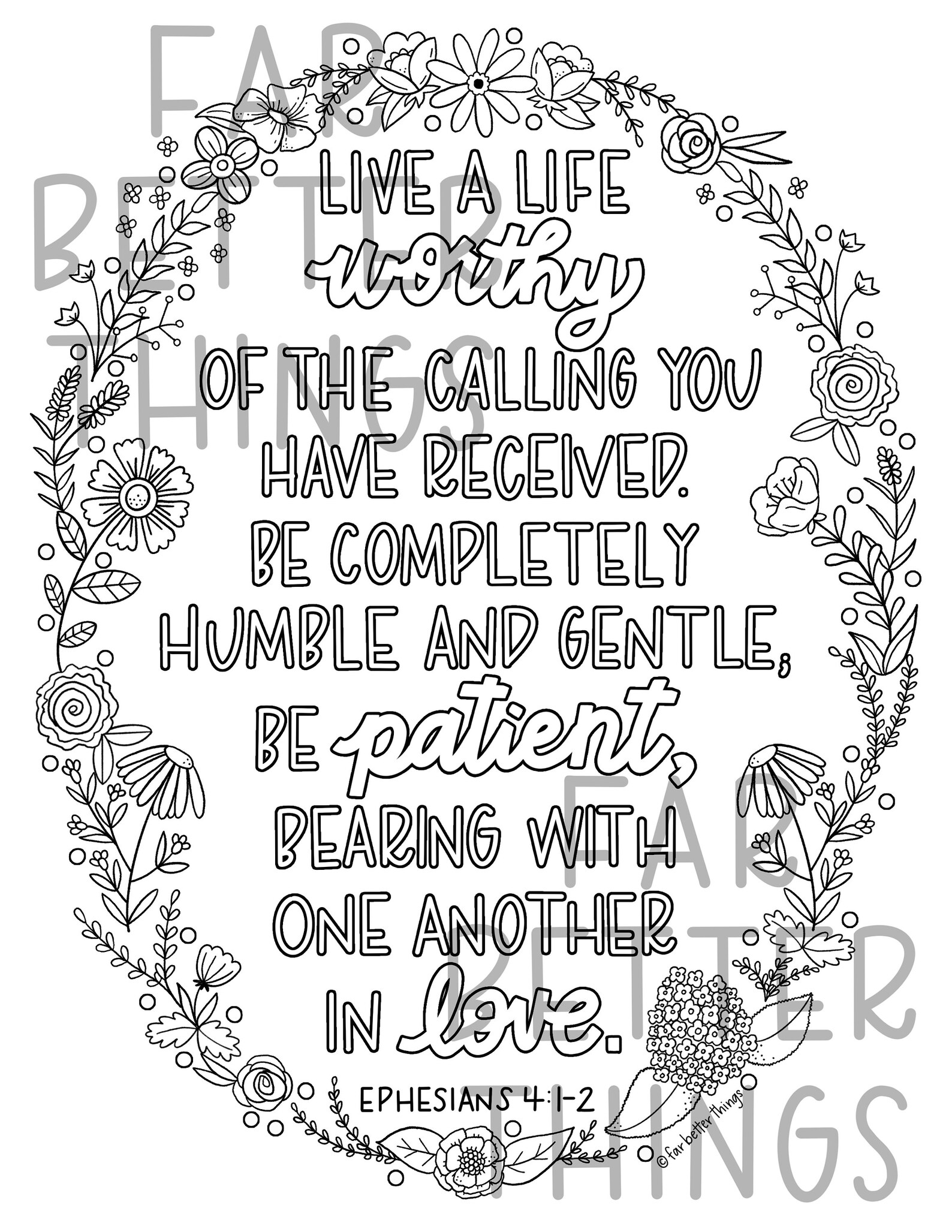 Bible Verse Coloring Page Ephesians 4:1-2 Printable Digital Download ...