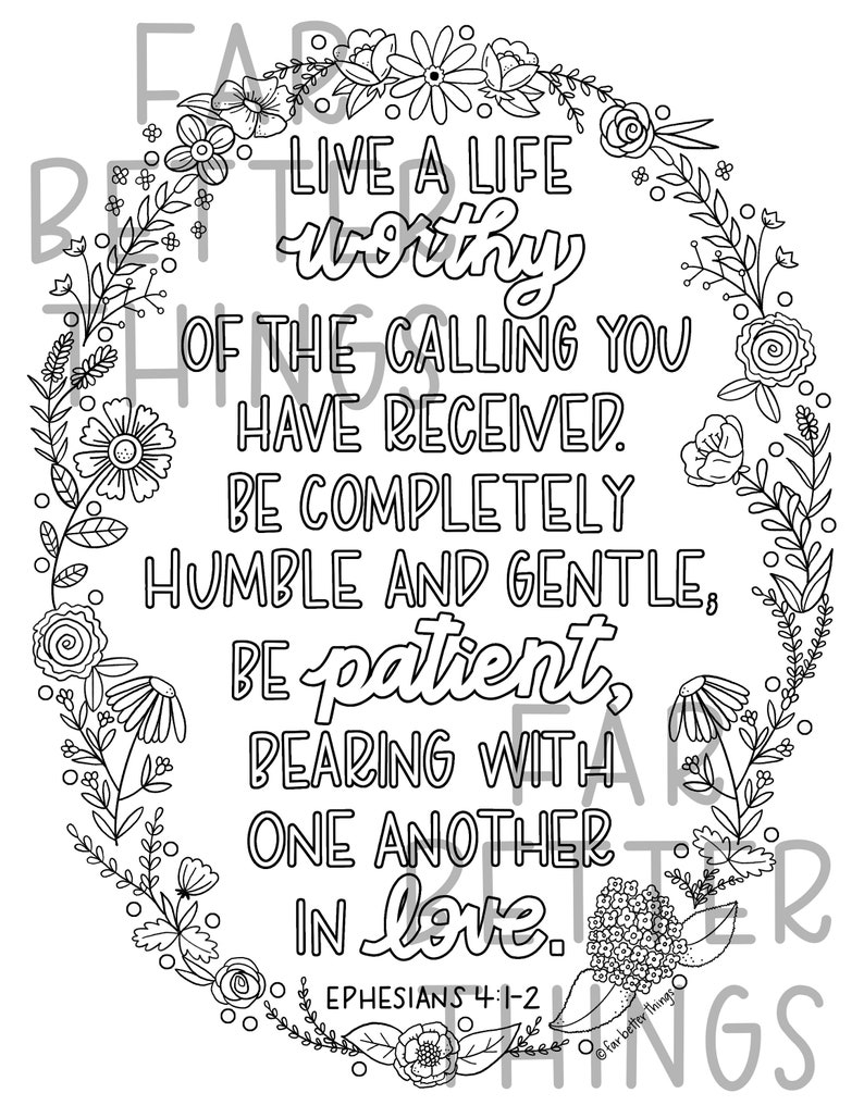 Bible Verse Coloring Page - Ephesians 4:1-2 - Printable Digital ...