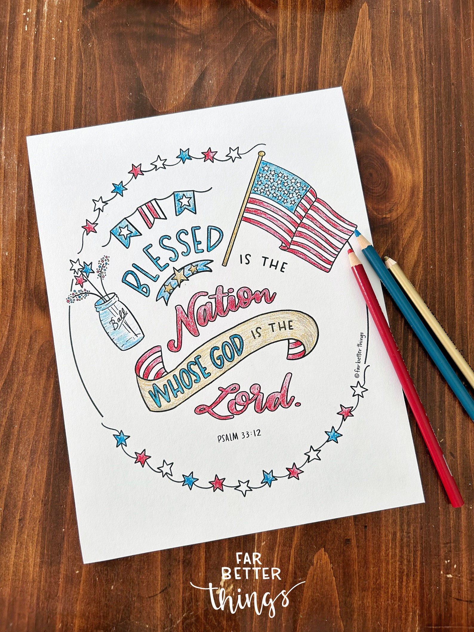 Bible Verse Coloring Page - Psalm 33:12 - Printable Digital Download ...