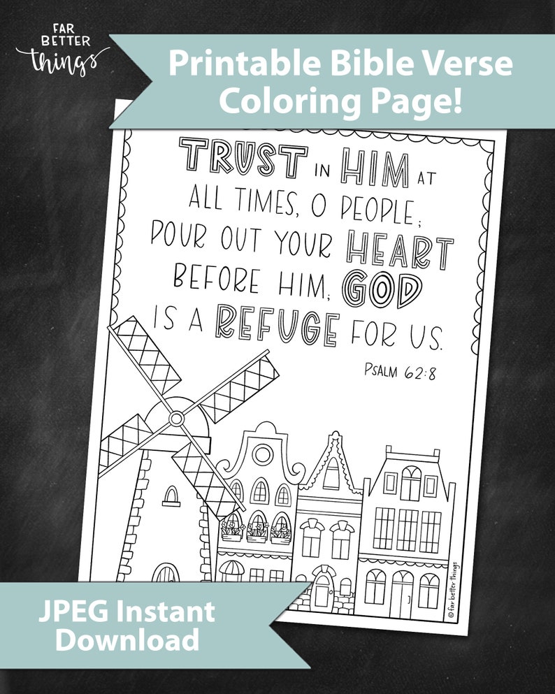 Bible Verse Coloring Page - Psalm 62:8 - Printable Digital Download ...