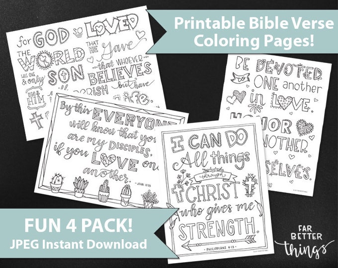 Coloring Scripture Cards - Bible Verse Cards - Set of 8 Instant ...