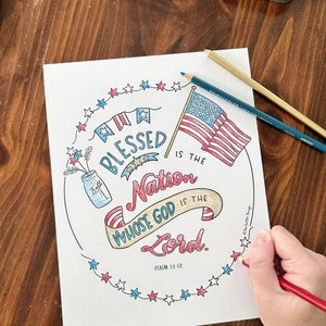 Bible Verse Coloring Page - Psalm 33:12 - Printable Digital Download ...