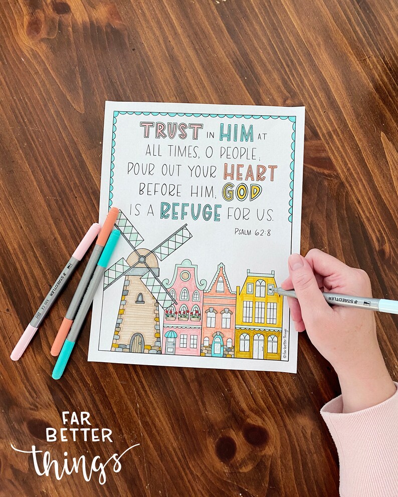 Bible Verse Coloring Page - Psalm 62:8 - Printable Digital Download ...