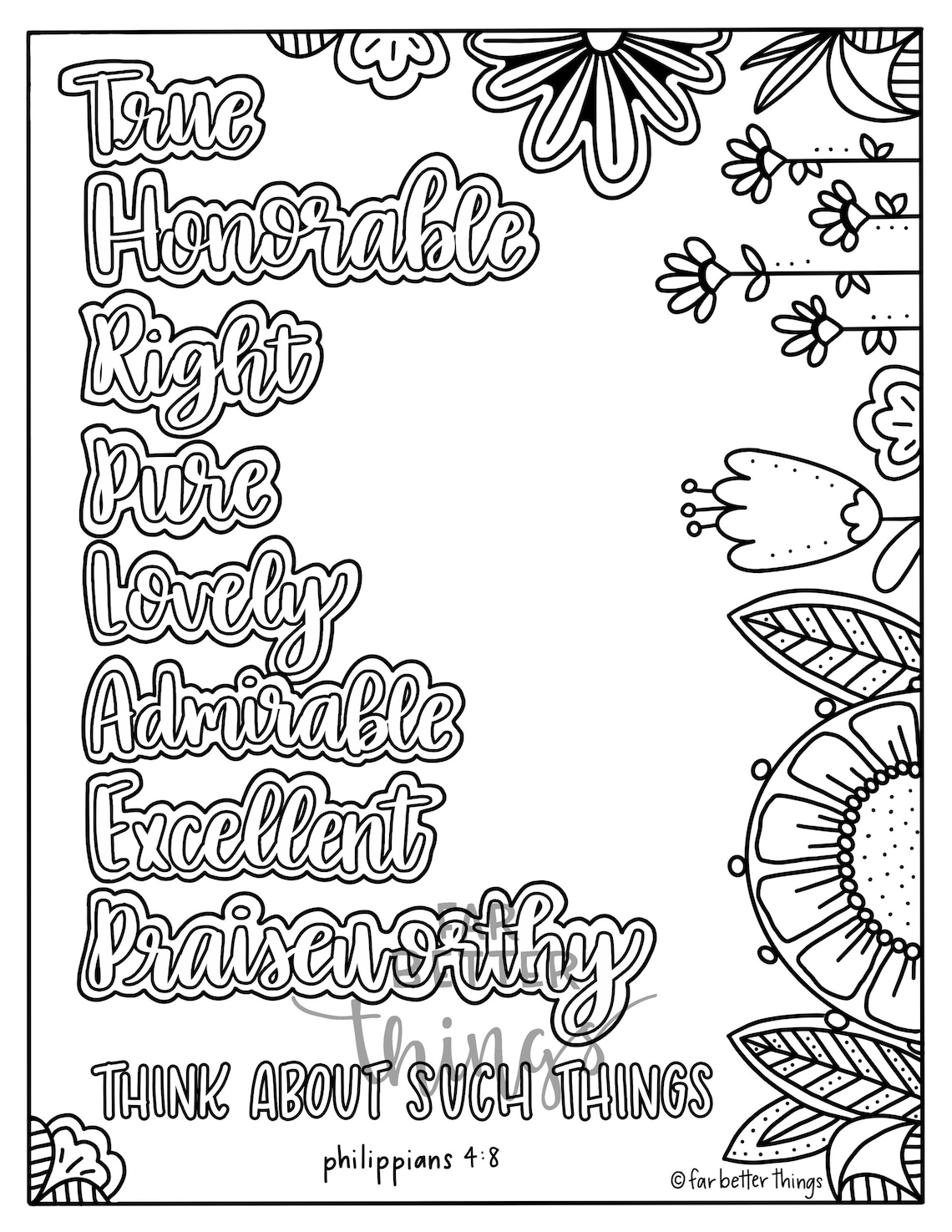 Bible Verse Coloring Page Philippians 4:8 Printable Bible | Etsy