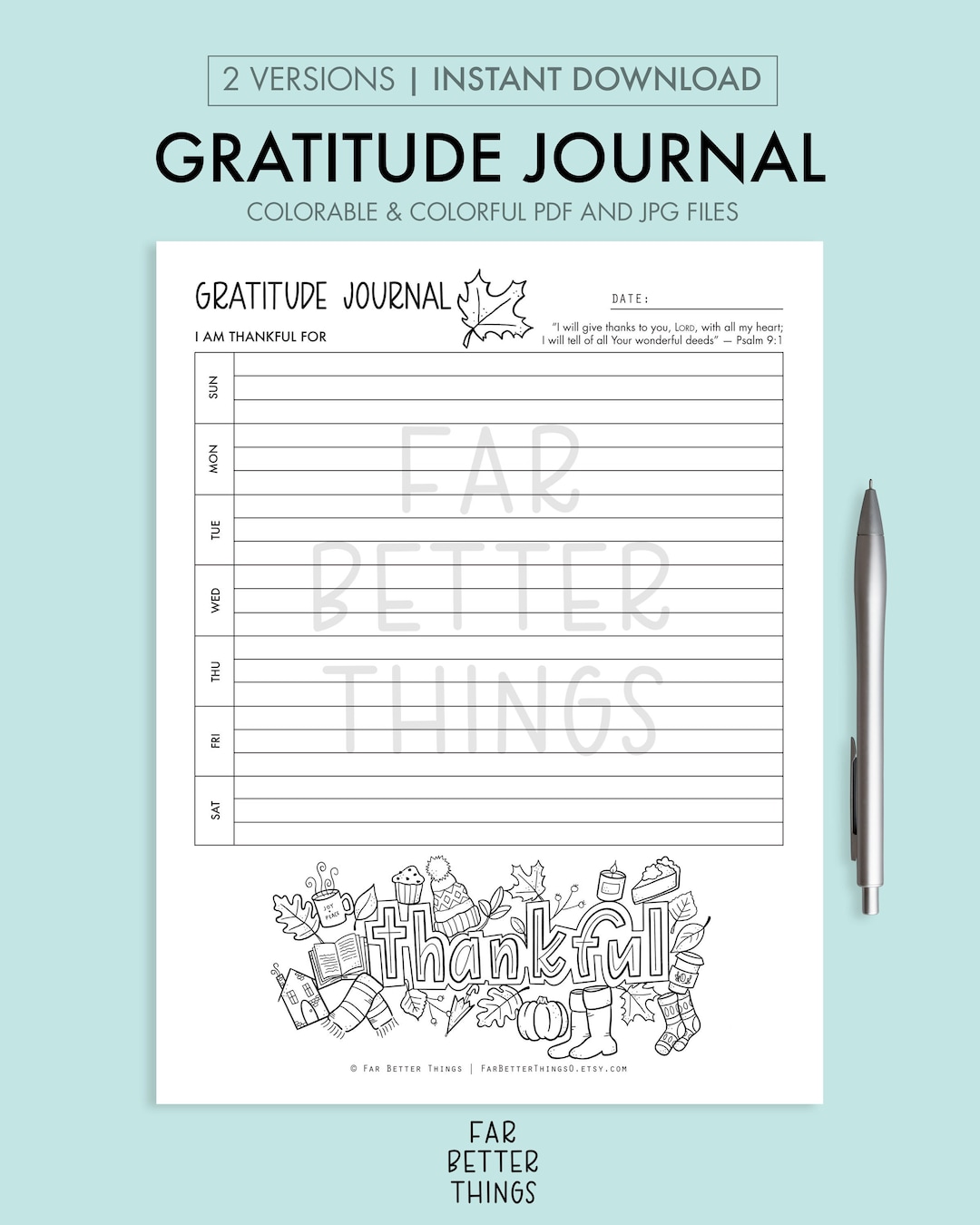 Weekly Gratitude Journal Printable, Christian Gratitude, Thankfulness ...