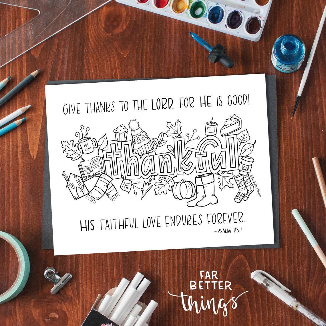 Bible Verse Coloring Page - Psalm 118:1 - Thankful Printable Coloring ...