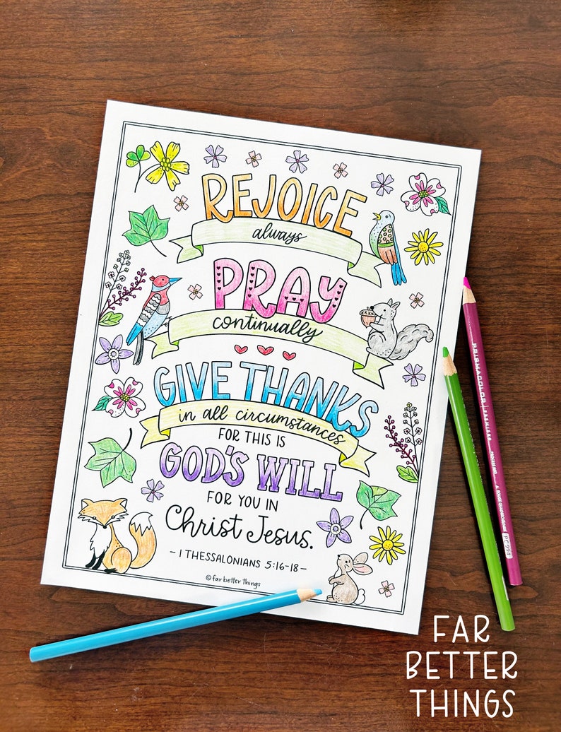 Bible Verse Coloring Page - I Thessalonians 5:16-18 - Printable Digital ...