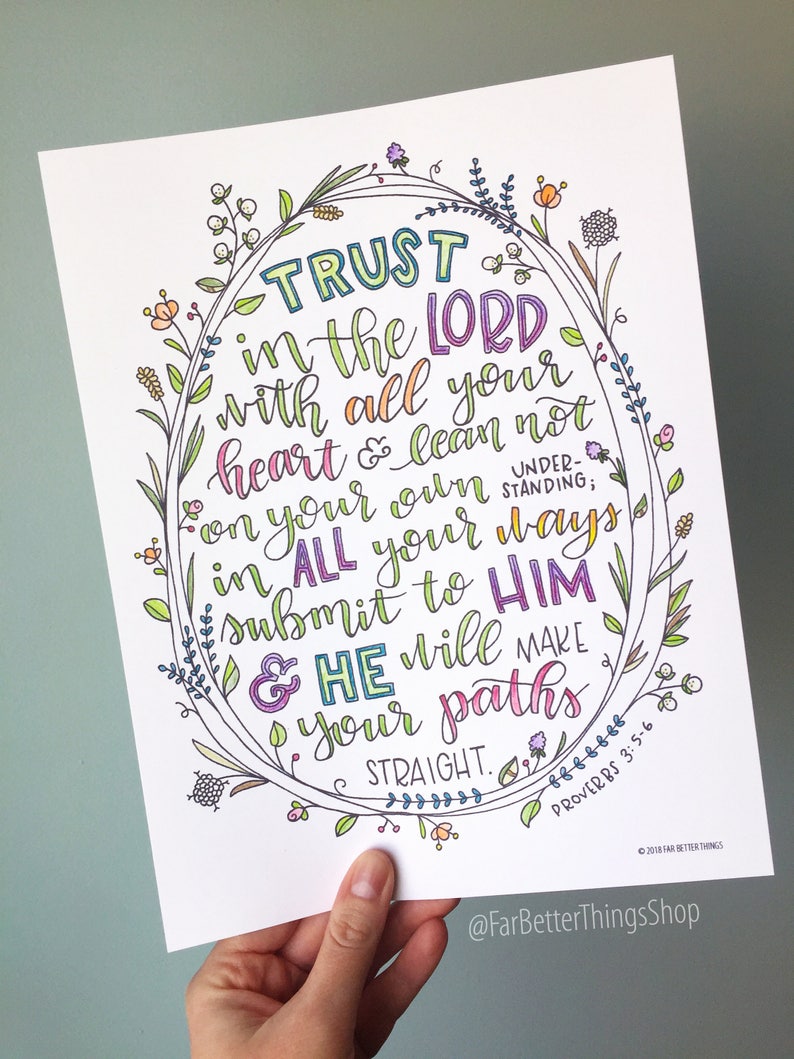Bible Verse Coloring Page Trust in the Lord Proverbs 3:5-6 Printable ...
