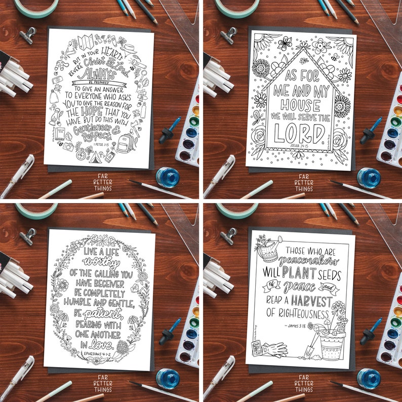 Four Pack Bible Verse Coloring Pages Printable Bible Coloring Pages ...